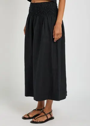 Rails Alessa Shirred Linen Midi Skirt - Black