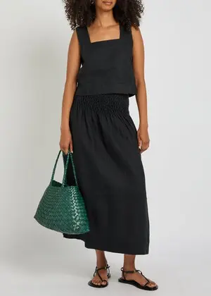 Rails Alessa Shirred Linen Midi Skirt - Black