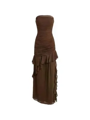 NICHOLAS Viola Strapless Ruffled Maxi Dress - Brown
