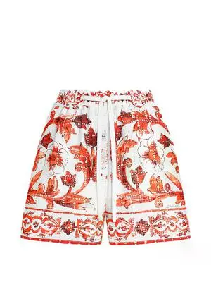 Dolce & Gabbana Majolica Print Broderie Anglaise Shorts - White
