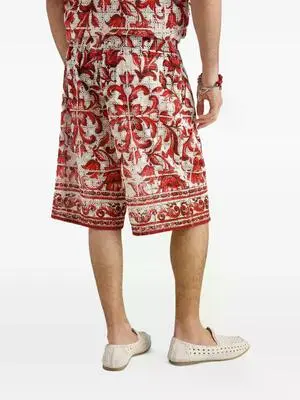 Dolce & Gabbana Majolica Print Broderie Anglaise Bermuda Shorts - White