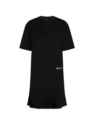 Karl Lagerfeld Cotton Jersey Mini Dress With Pleated Hem - Black