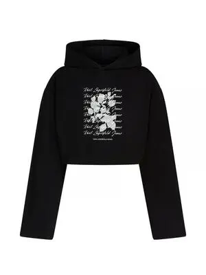 Karl Lagerfeld Cropped Floral Hoodie - Black