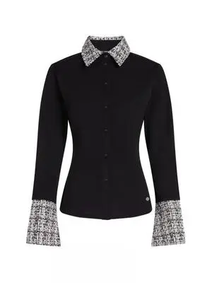 Karl Lagerfeld Bouclé-trim Long-sleeve Polo Shirt - Black