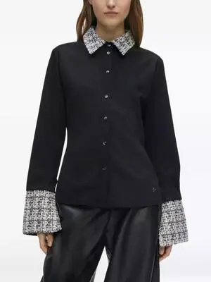 Karl Lagerfeld Bouclé-trim Long-sleeve Polo Shirt