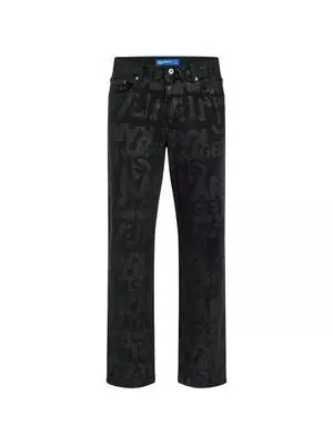 Karl Lagerfeld All-over Logo Print Straight Leg Jeans - Black