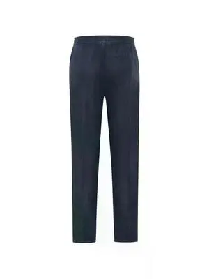 04651 / A TRIP IN A BAG Elasticated-waist Linen Trousers - Blue
