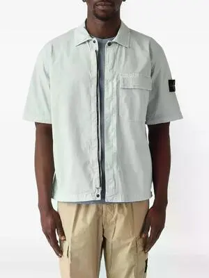 Stone Island Logo-patch Zip-up Shirt - Blue