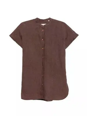 XACUS Nevil Short-sleeve Band-collar Blouse - Brown