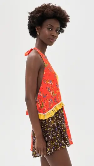 SIEDRES Color Block Floral Print Halter Neck Romper