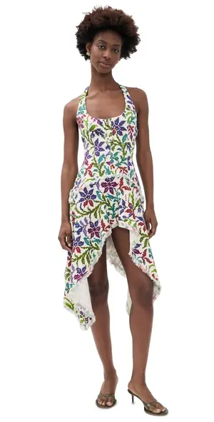 SIEDRES Belora Dress Asymmetrical Floral Midi Halterneck