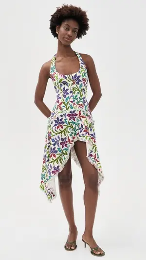 SIEDRES Belora Dress Asymmetrical Floral Midi Halterneck