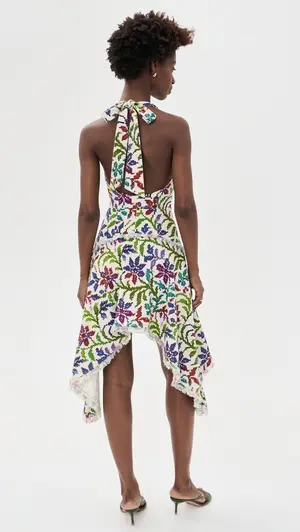 SIEDRES Belora Dress Asymmetrical Floral Midi Halterneck