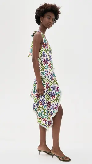 SIEDRES Belora Dress Asymmetrical Floral Midi Halterneck
