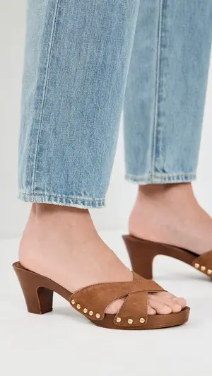 Dolce Vita Averie Nubuck Leather Clogs With Gold-tone Studs
