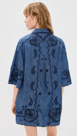 Zimmermann Aster Embroidered Denim Mini Dress - Railway Blue