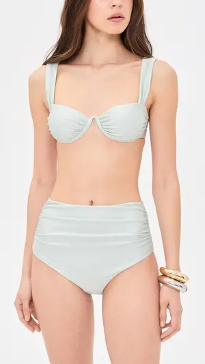Simkhai Teya High Waisted Ruched Bikini Bottoms - Mint
