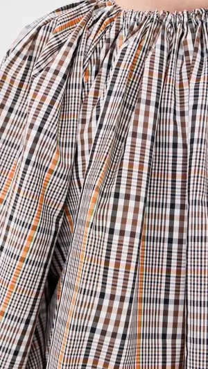 A.W.A.K.E. Mode One-shoulder Plaid Voluminous Top - Brown Check