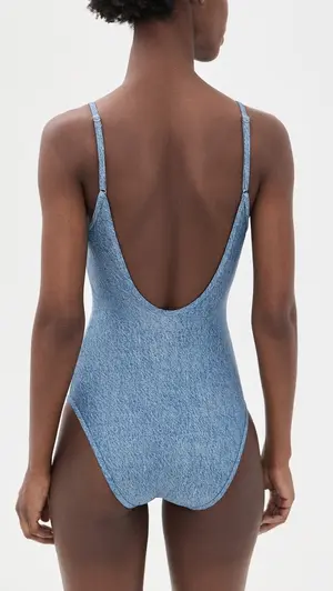 Rag & Bone Miramarpiece Swimsuit With Denim Print And Open Back - Minetta