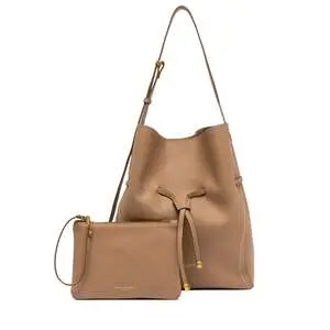 GIANNI CHIARINI Sienna Leather Bucket Bag With Contrast Stitching And Pouch - Clay
