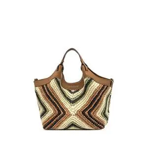GIANNI CHIARINI Woven Leather Trim Tote Bag With Pouch