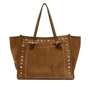 GIANNI CHIARINI Firenze Suede Tote Bag With Stud Embellishments - Caramel