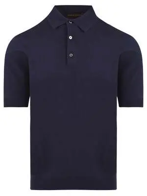 FILIPPO DE LAURENTIIS Short Sleeve Silk Polo - Oltremare