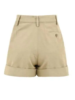 Aspesi Cotton Linen Blend Cuffed Shorts - Beige