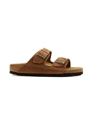 BIRKENSTOCK Arizona Nubuck Leather Sandals With Adjustable Buckles - Brandy