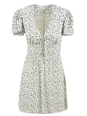 MAR DE MARGARITAS Atena Crepe V-neck Dress With Front Ties - Clover Ecru