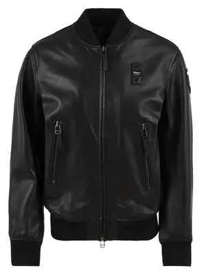 BLAUER. Leather Bomber Jacket - Nero