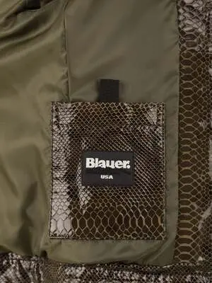 BLAUER. Biker Jacket With Python Print - Green