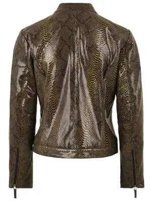 BLAUER. Biker Jacket With Python Print - Green