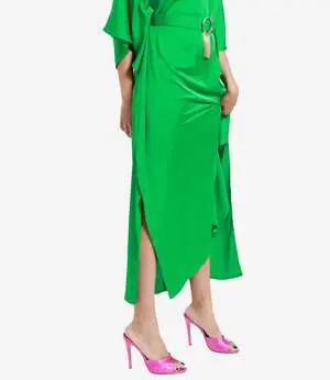 SIMONA CORSELLINI Satin Dress With Batwing Sleeves And Embellished Waist Belt
