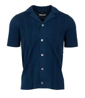 AT.P.CO Ribbed Knit Bowling Collar Short Sleeve Button-up Shirt