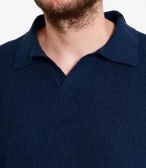 GRAN SASSO Ribbed V-neck Polo Shirt