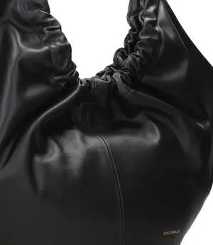 COCCINELLE Leather Gathered Top Handle Bag With Chain Detail - Black