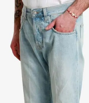 PEOPLE Light Wash Straight Leg Denim Jeans With Vintage Effect