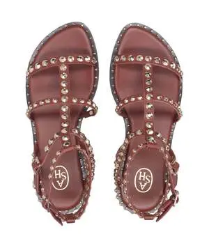 Ash Studded Leather Ankle Strap Sandals - Marsala