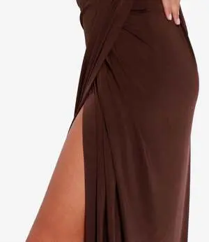 Andamane Draped Jersey Maxi Skirt - Brown