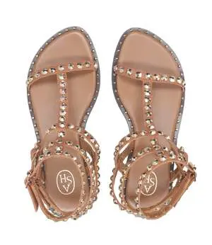 Ash Studded Leather Gladiator Sandals - Cinnamon