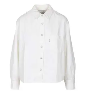 PEOPLE Cotton Denim Cropped Shirt With Pointed Collar And Patch Pocket