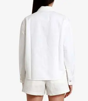 PEOPLE Cotton Denim Cropped Shirt With Pointed Collar And Patch Pocket