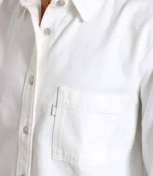 PEOPLE Cotton Denim Cropped Shirt With Pointed Collar And Patch Pocket