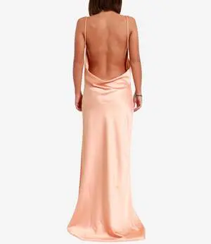 Andamane Strappy Satin Maxi Dress - Peach