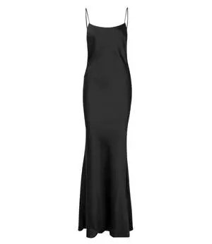 Andamane Strappy Satin Gown - Black