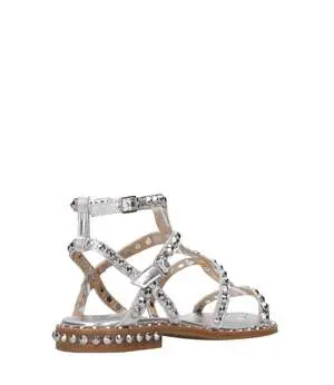 Ash Leather Studded Ankle Strap Sandals - Silver
