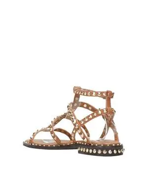 Ash Studded Leather Ankle Strap Sandals - Cinnamon