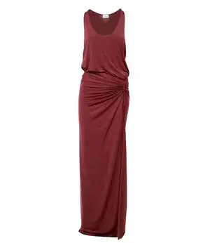Andamane Maxi Dress With Plunging Neckline And High Slit - Rust