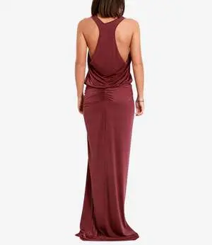 Andamane Maxi Dress With Plunging Neckline And High Slit - Rust
